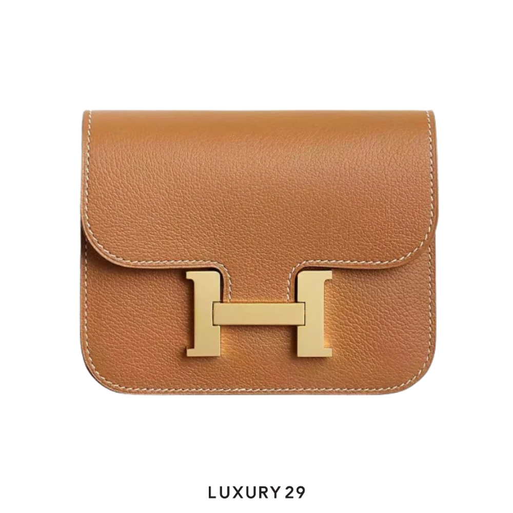 Hermes Constance Slim Compact Veau Evercolor Gold(Mini, Gold)